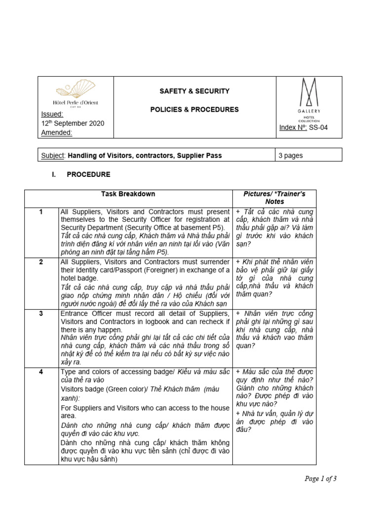 SS-04 Handling of Visitors, Contractors, Supplier Pass | PDF