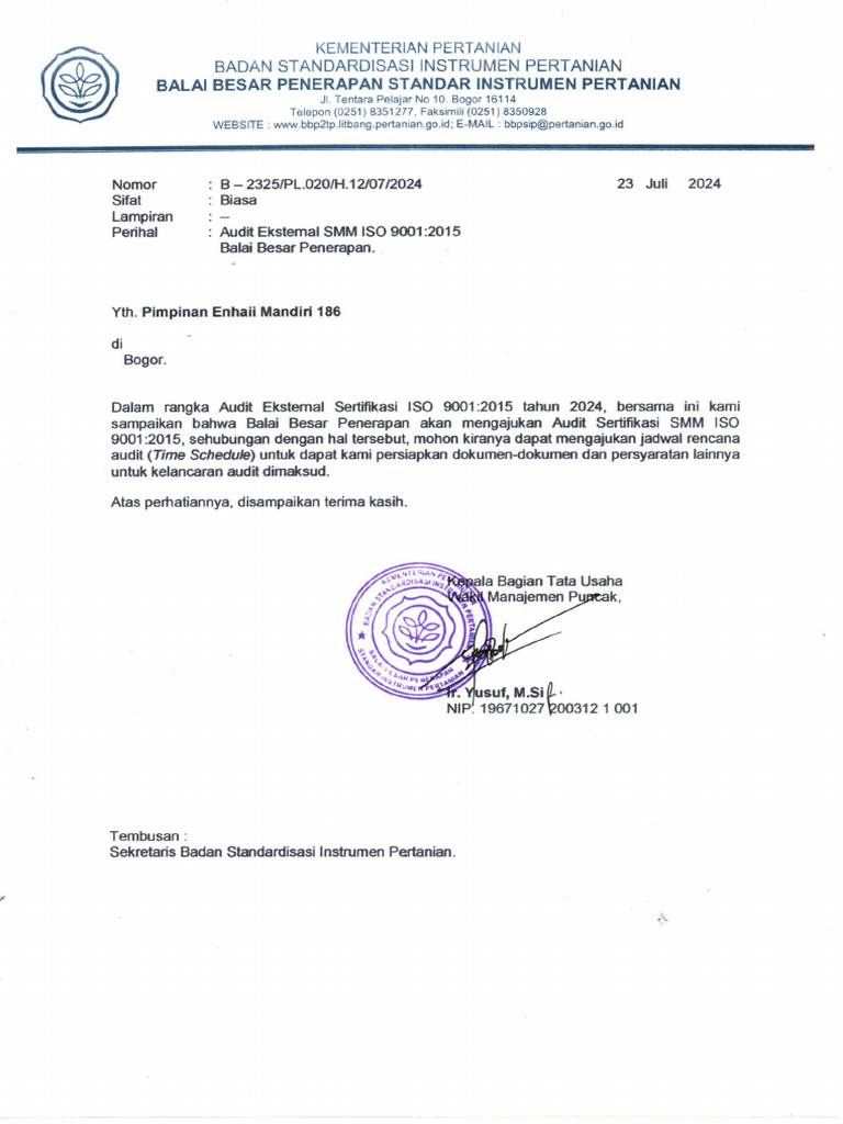 Audit Eksternal SMM ISO 9001 2015 Balai Besar Peberapan 20240723 ...