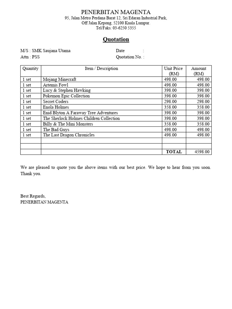 Magenta Quotation Template | PDF