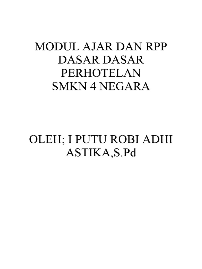 Modul Ajar - Dasar-Dasar Perhotelan - ROBI ADH ASTIKA | PDF