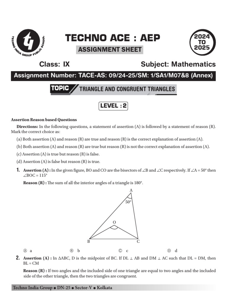 Math IX CH 7 8 (Assi Anex L 2) Triangle and Congruent Triangles | PDF | Triangle | Angle