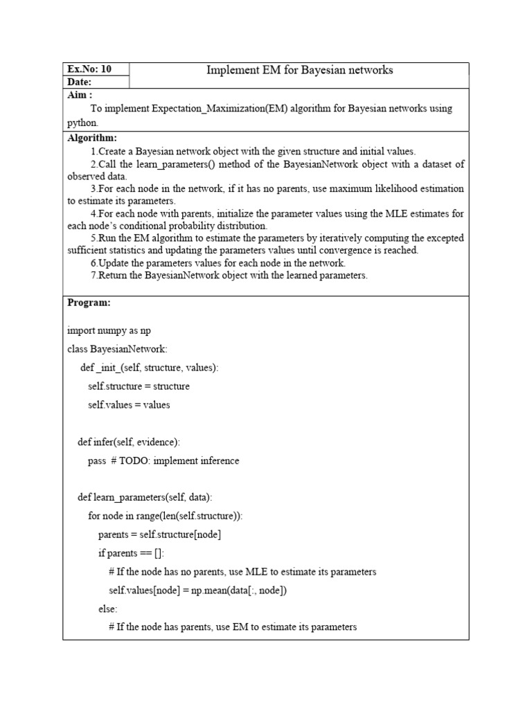 Ex No 10 Pdf Bayesian Network Mathematical And Quantitative Methods Economics
