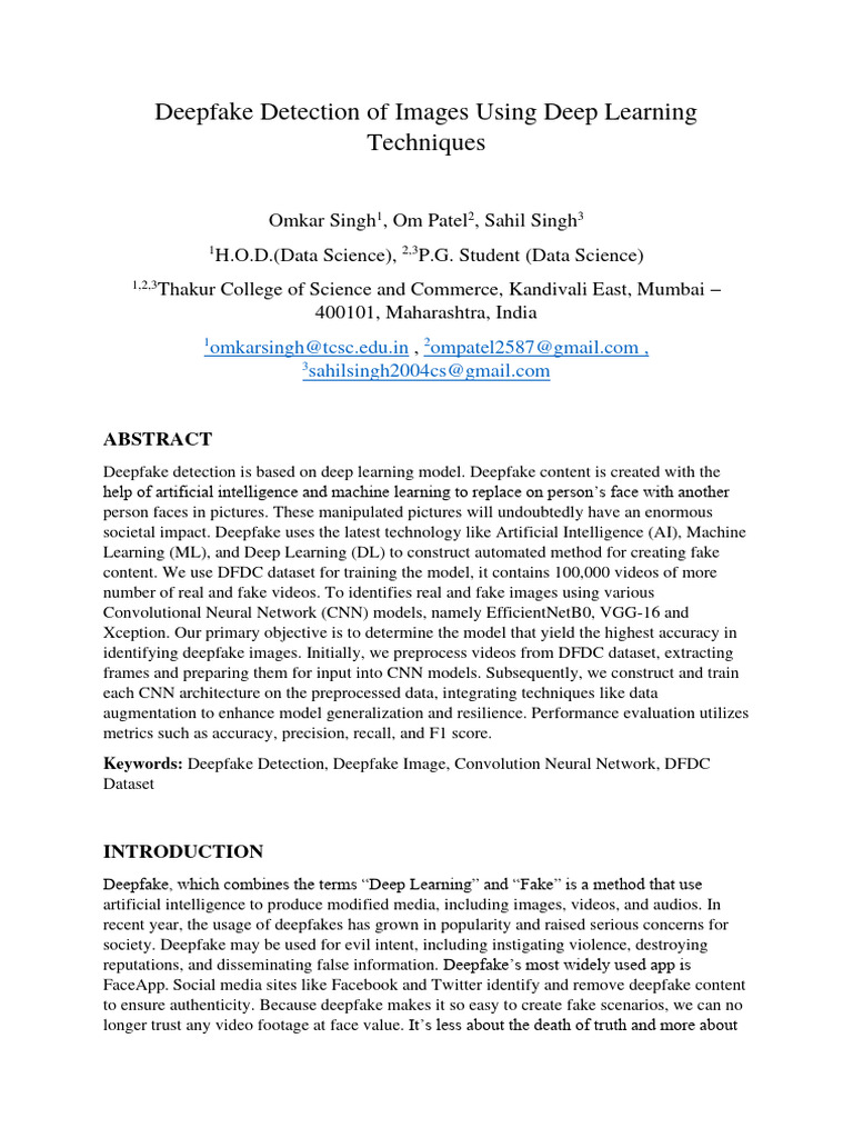Deepfake Detection of Images | PDF | Deep Learning | Computational Neuroscience