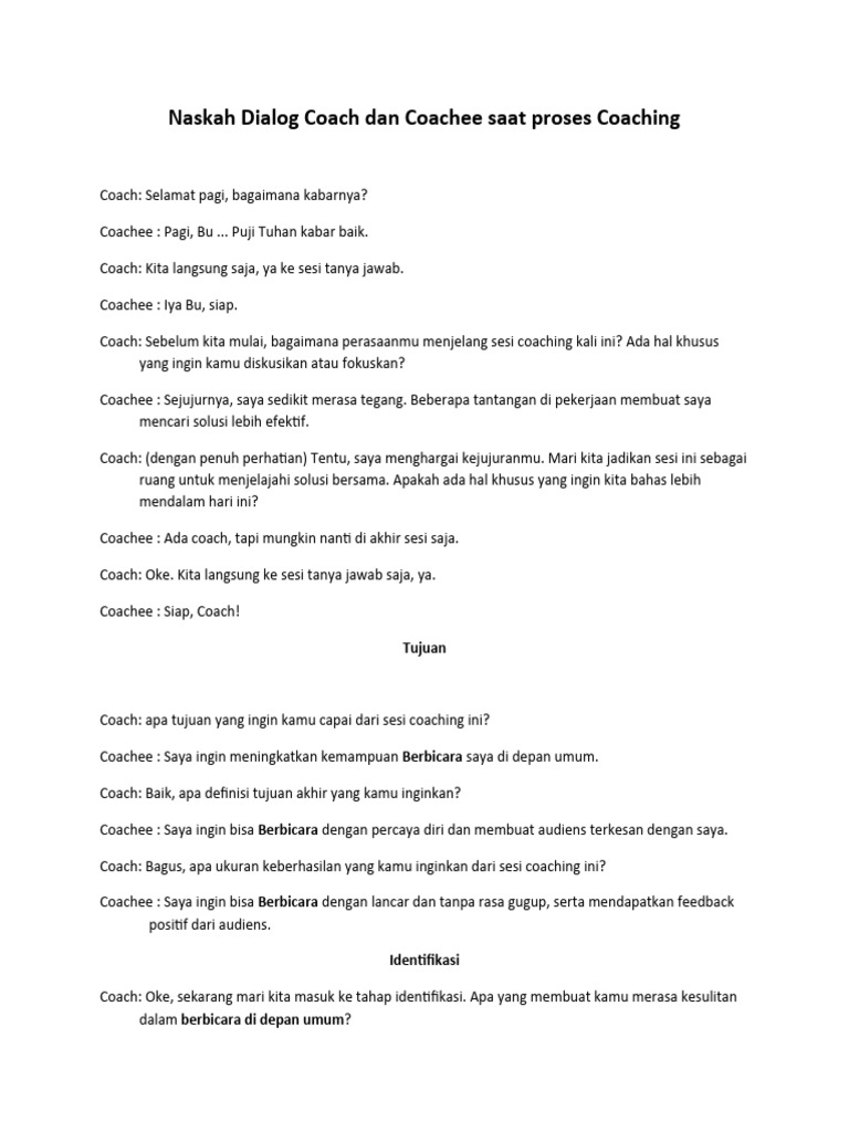 Naskah Dialog Coach Dan Coachee Saat Proses Coaching | PDF