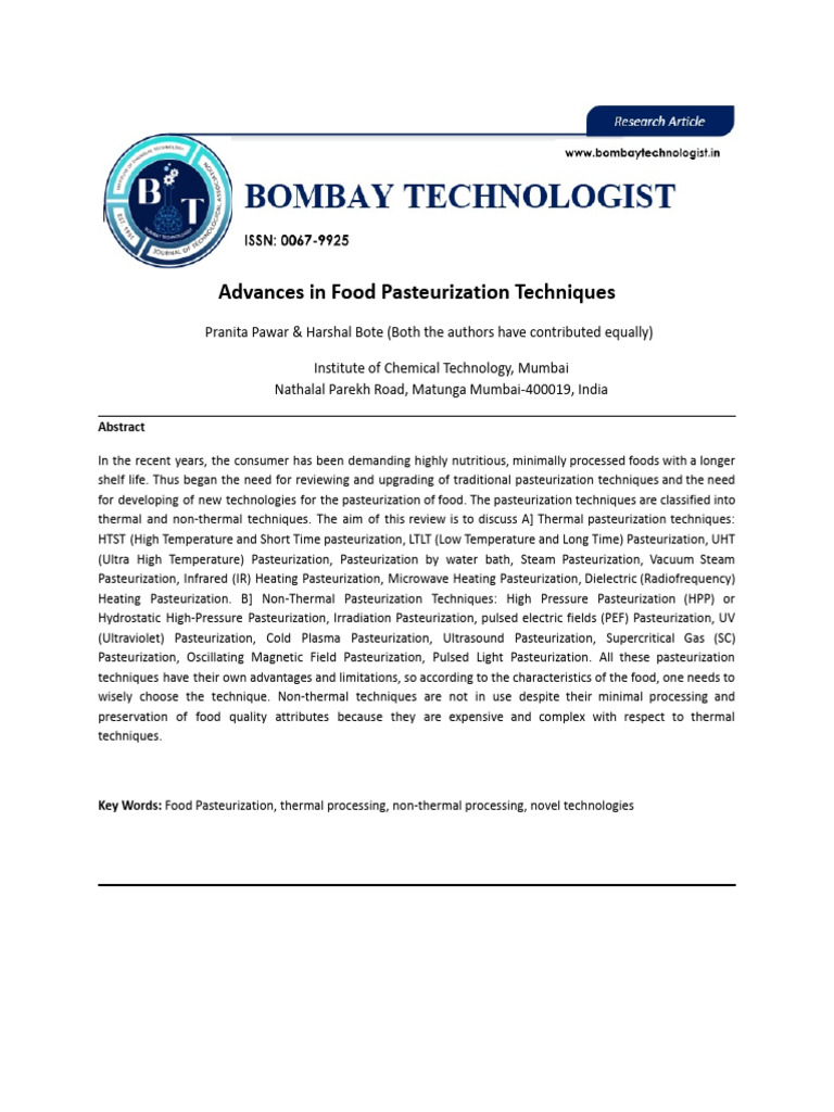 Advances in Food Pasteurization Techniques 3y1crzeuyg | PDF | Food ...