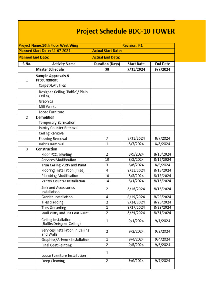 BDC-10 Tower B Project Schedule | PDF | Architectural Elements ...