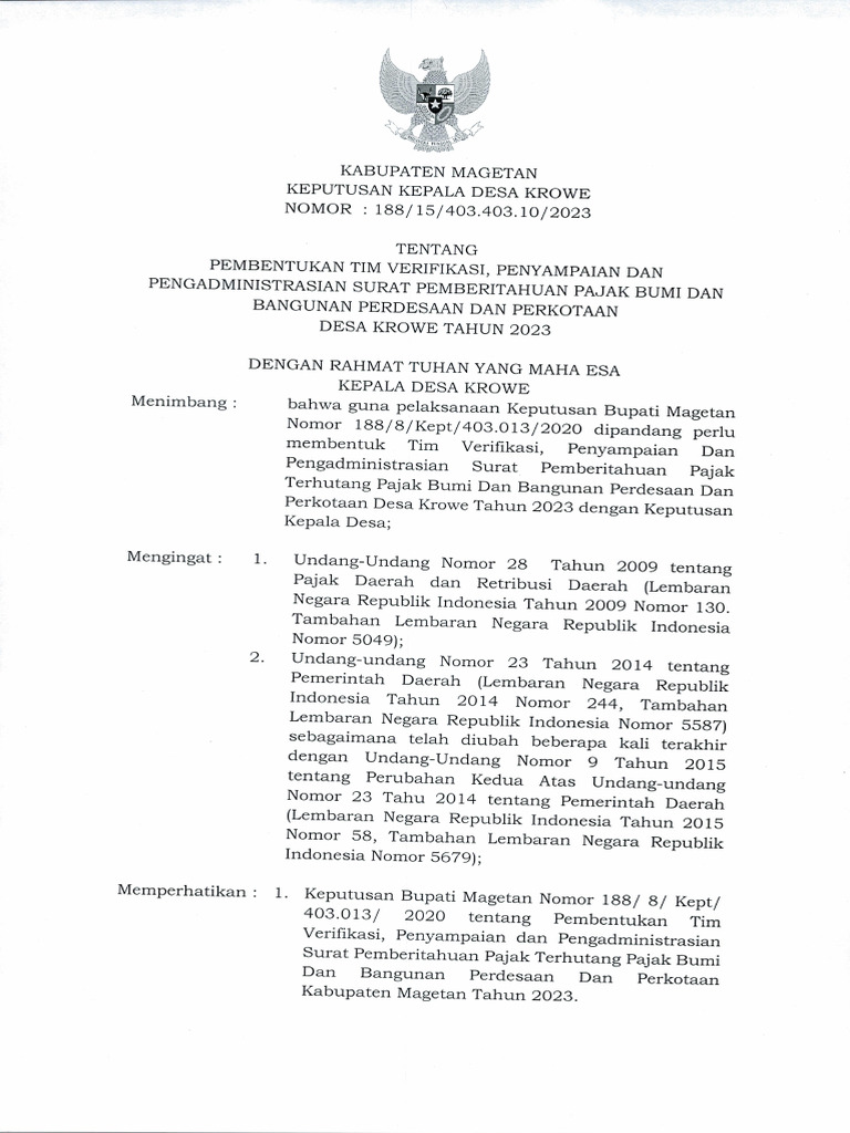 SK Tim Verifikasi Pajak PBB - 0001 | PDF