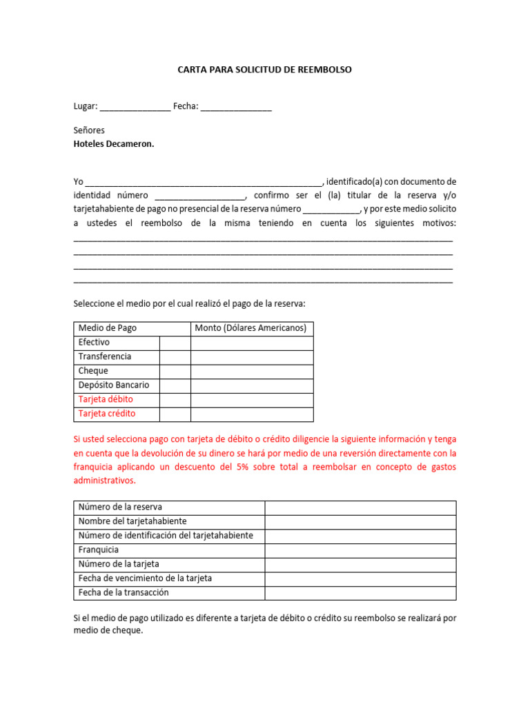 Carta para Solicitud de Reembolso | PDF Carta para Solicitud de Reembolso | PDF