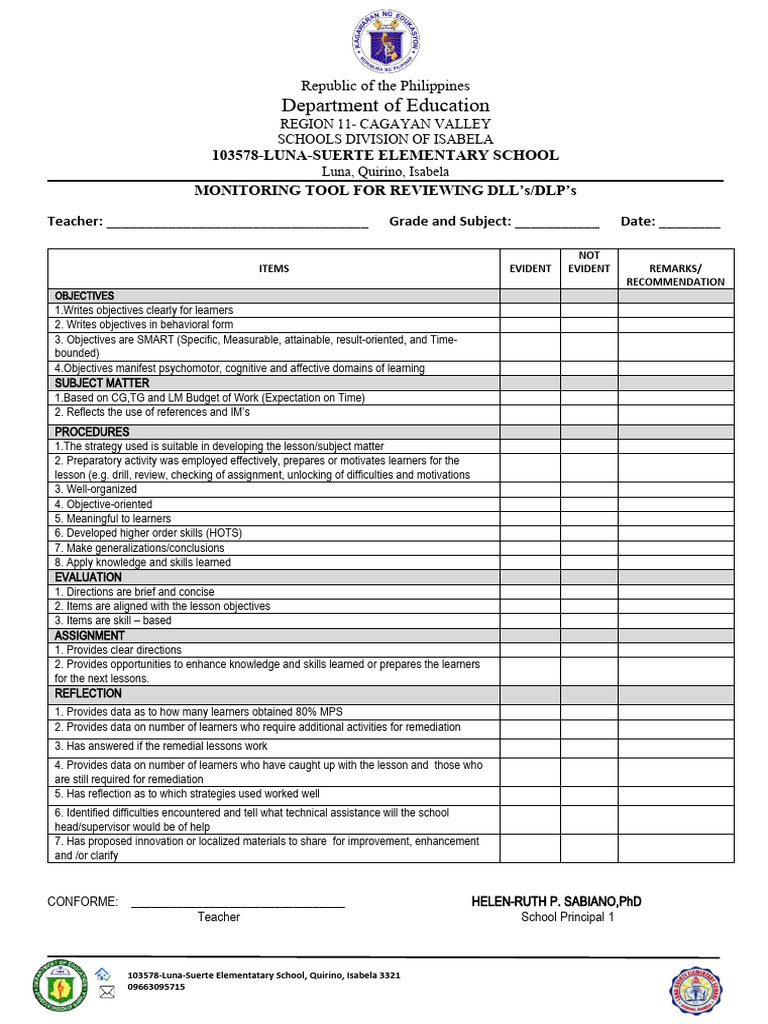 DLL Checklist 2022-2023 | PDF | Teachers | Learning