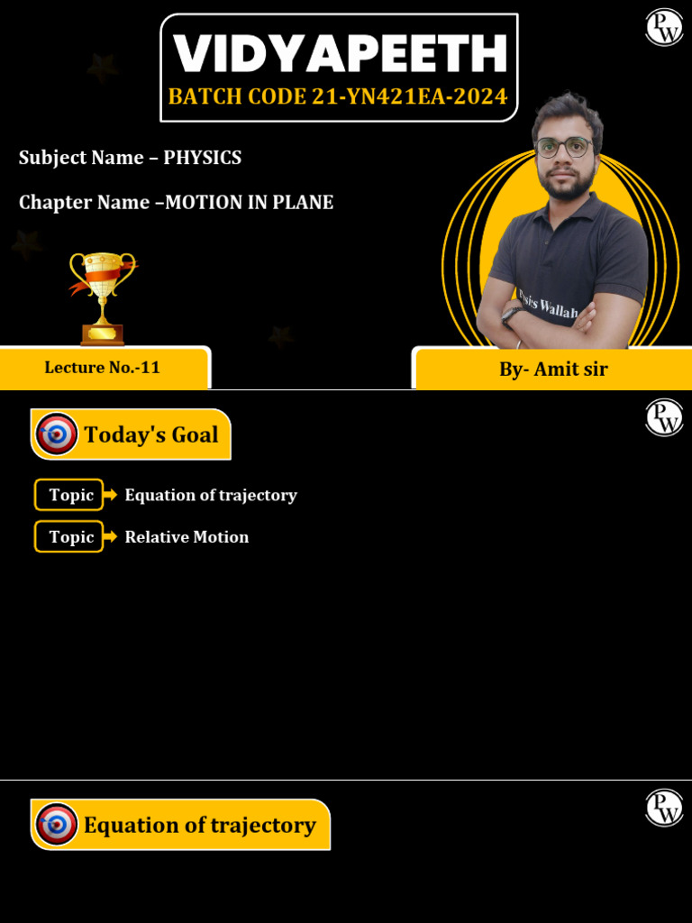 Lec-11 Motion in Plane Physics YN421EA Amit Sir Vinod | PDF | Speed | River