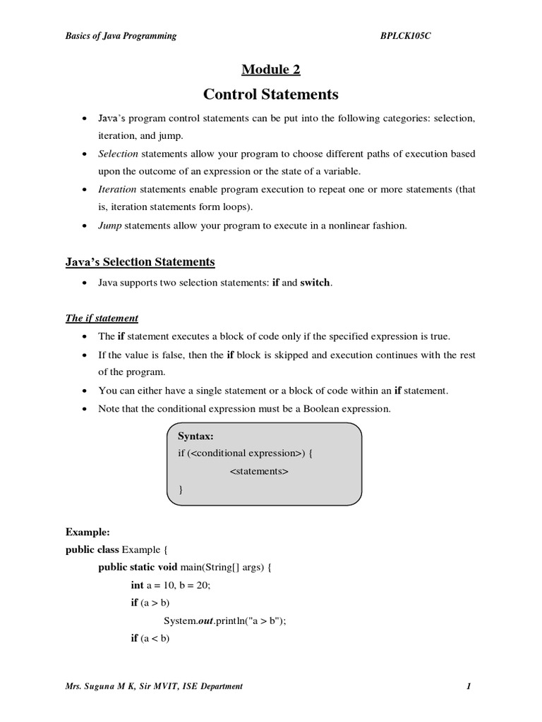 JAVA Mod2 | PDF | Control Flow | Computer Program JAVA Mod2 | PDF | Control Flow | Computer Program