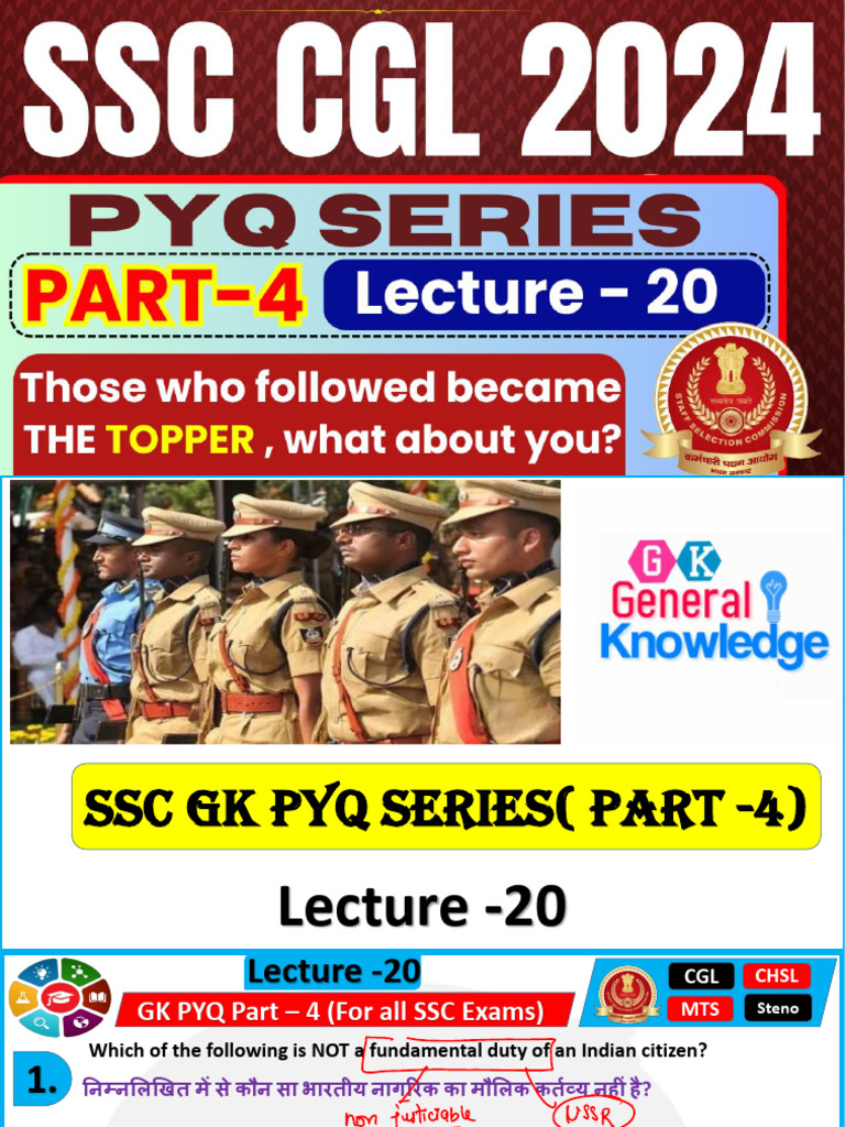 Lecture - 20 (SSC GK Pyq Part - 4) | PDF