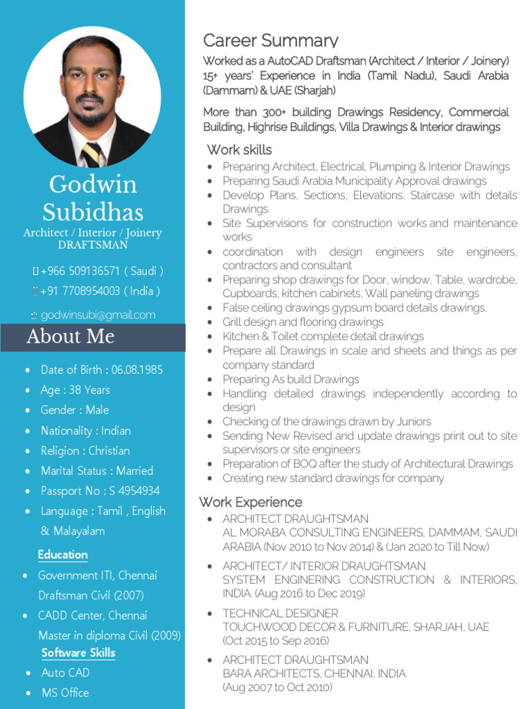 Godwin Draftsman Resume | PDF | Technical Drawing | Architect