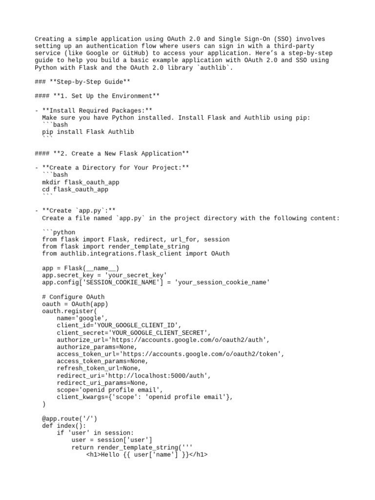 Simple Application Using OAuth 2.0 and Single Sign-On (SSO) | PDF ...