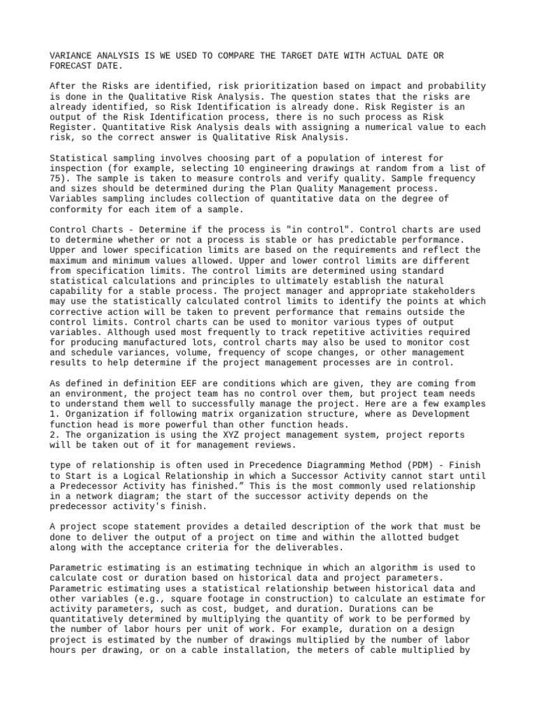 PMP notes | PDF | Risk | Statistics