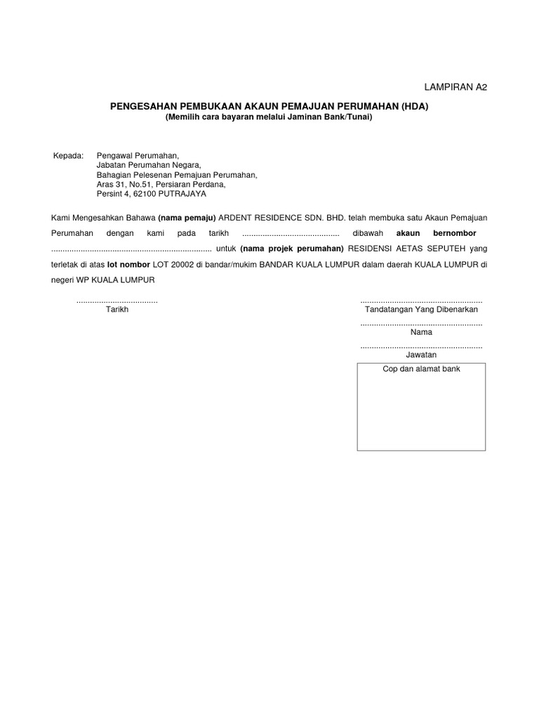 Pengesahan HDA Lampiran - A2 | PDF