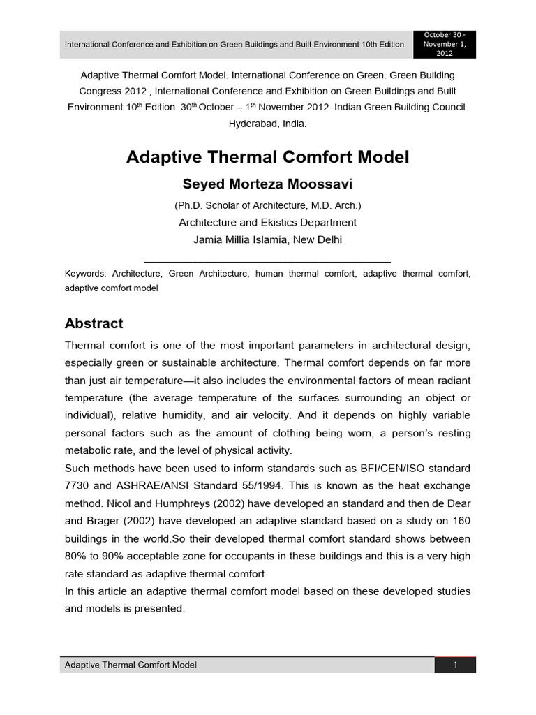 Seyed Morteza Moossavi Adaptive Thermal Comfort Model | PDF ...