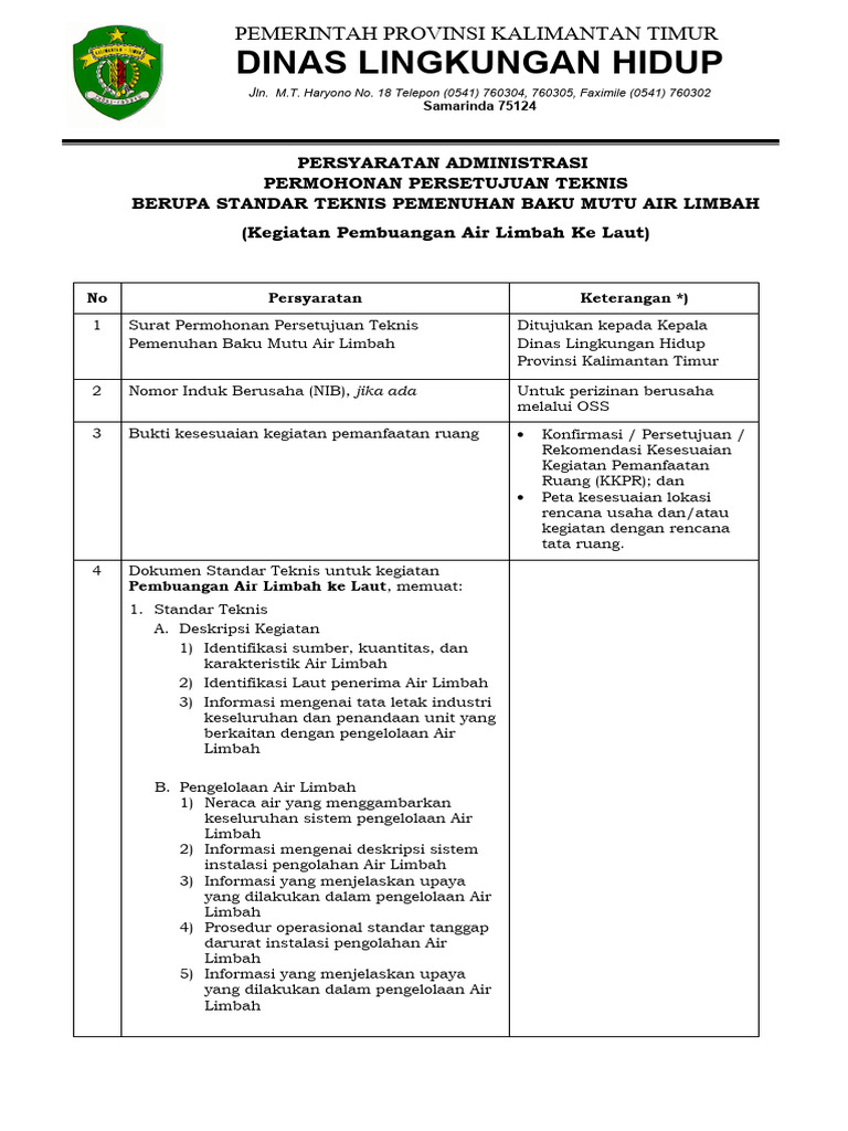 Persyaratan Permohonan Persetujuan Teknis Air Limbah | PDF