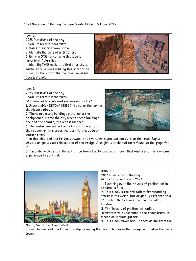 2023 - Famous World Icons and Attractions - Grade 12 - ECDOE | PDF | Icon