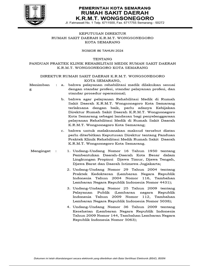 Panduan Rehabilitasi Medik RS Wongsonegoro | PDF