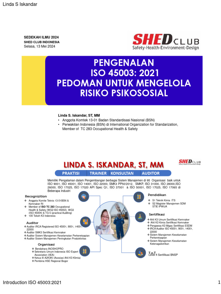 Intoduction ISO 45003 Linda Iskandar - SHED 2024 | PDF