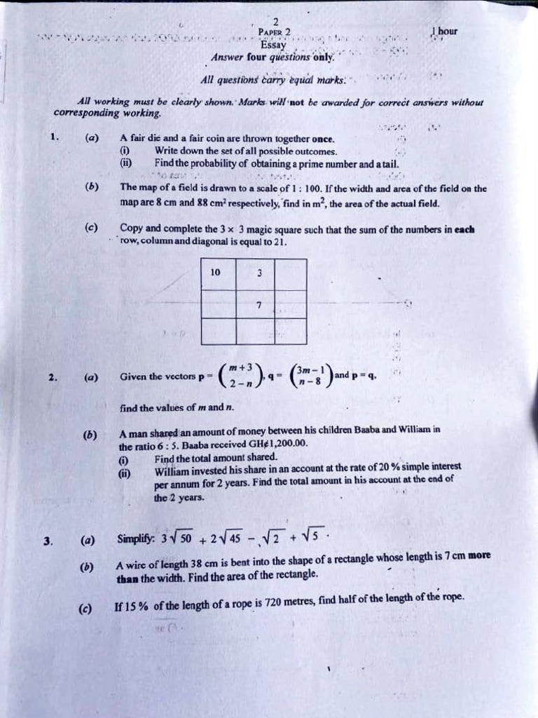 Maths (Theory) - Bece 2024 | PDF