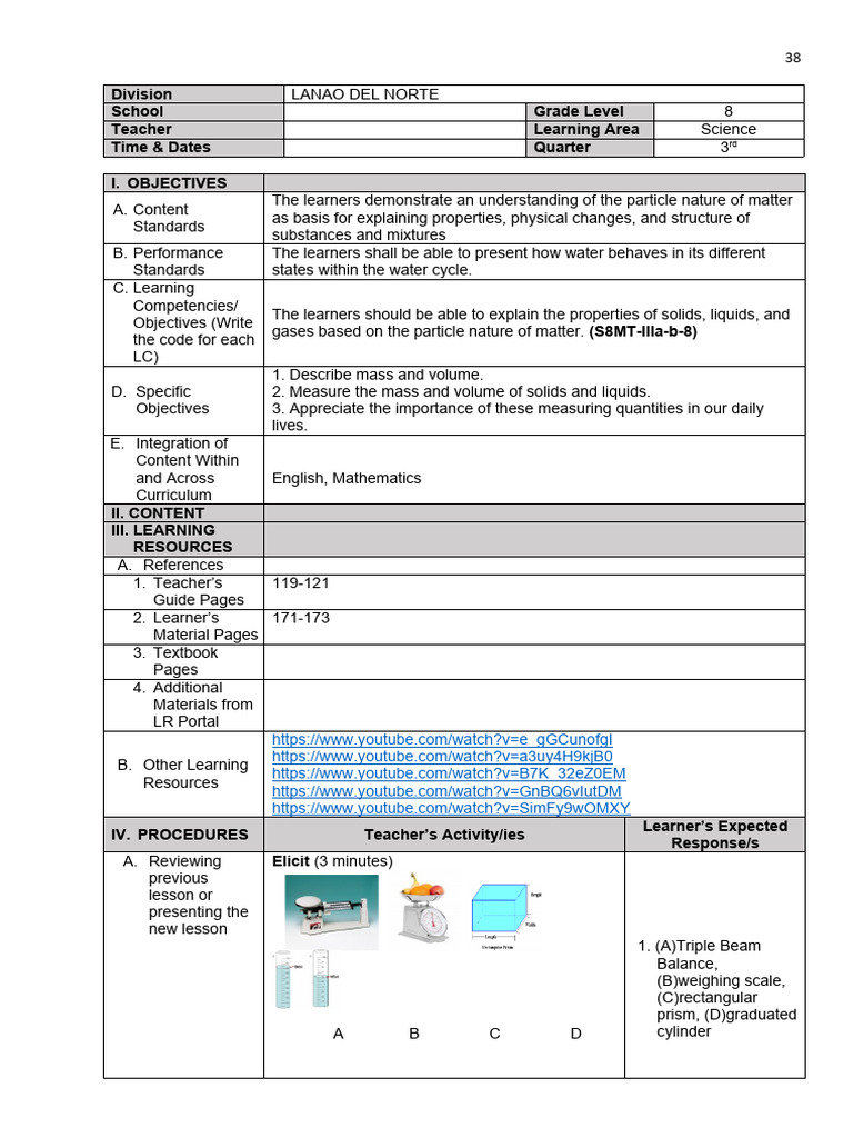 3rd Quarter Science DLP Week 2 DAY 2 | PDF | Volume | Weighing Scale