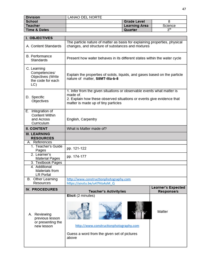 3rd Quarter Science DLP Week 2 DAY 3 | PDF | Atoms | Matter