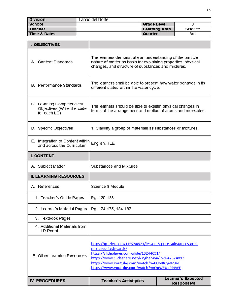 3rd Quarter Science DLP Week 3 DAY 1 | PDF | Mixture | Chemical Substances