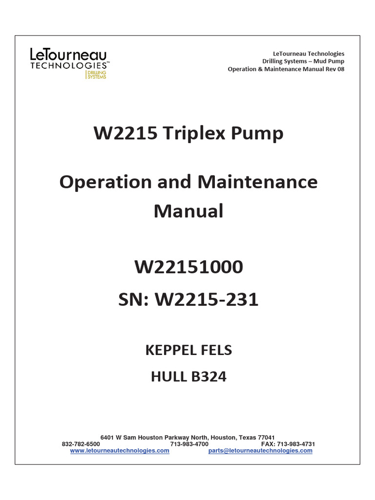 MudPump W2215-231 Operation & Maintenance Manual Rev 00 | PDF | Pump | Valve