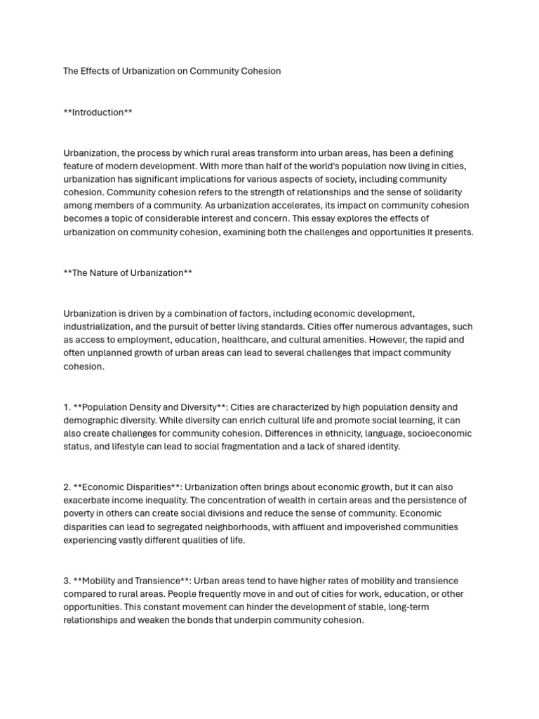 Urbanization's Impact on Community Cohesion | PDF | Urbanization ...