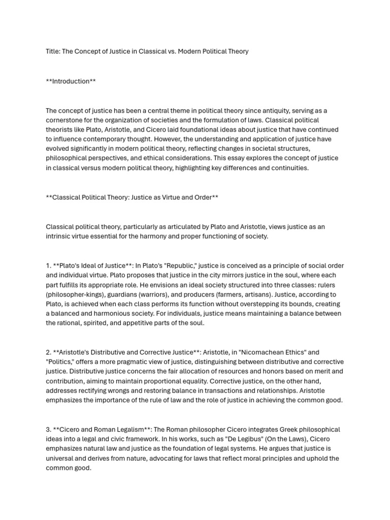The Concept of Justice in Classical vs. Modern Political Theory | PDF ...