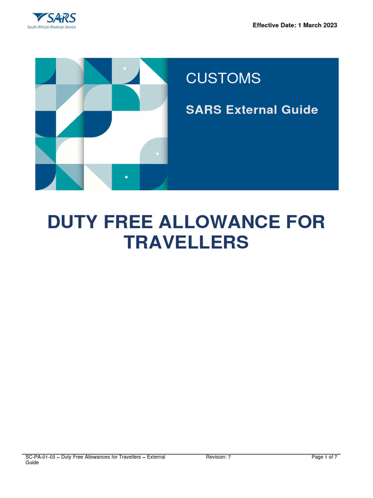 SC PA 01 03 Duty Free Allowances For Travellers External Guide | PDF ...