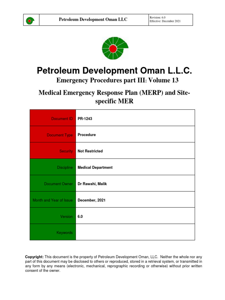 PR-1243 Medical Emergency Response Plan (MERP) and Sitespecific MER ...