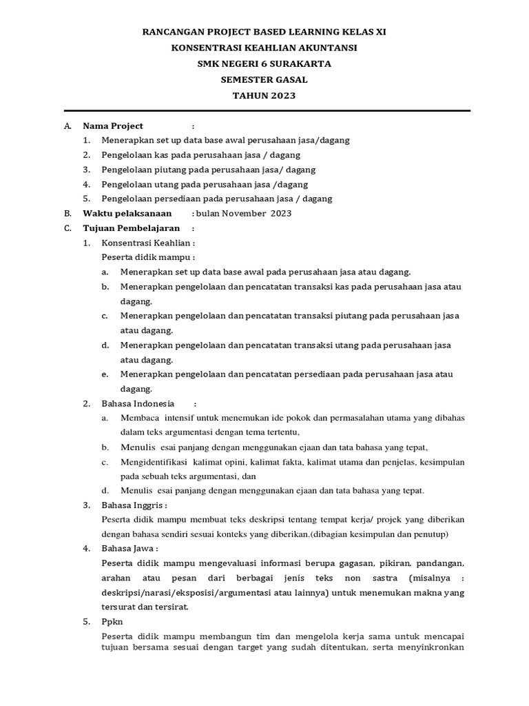 Rancangan Project Kelas Xi Ok | PDF