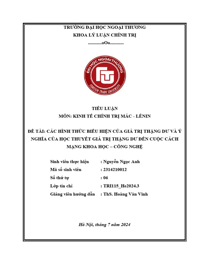 Tiểu luận KTCT | PDF