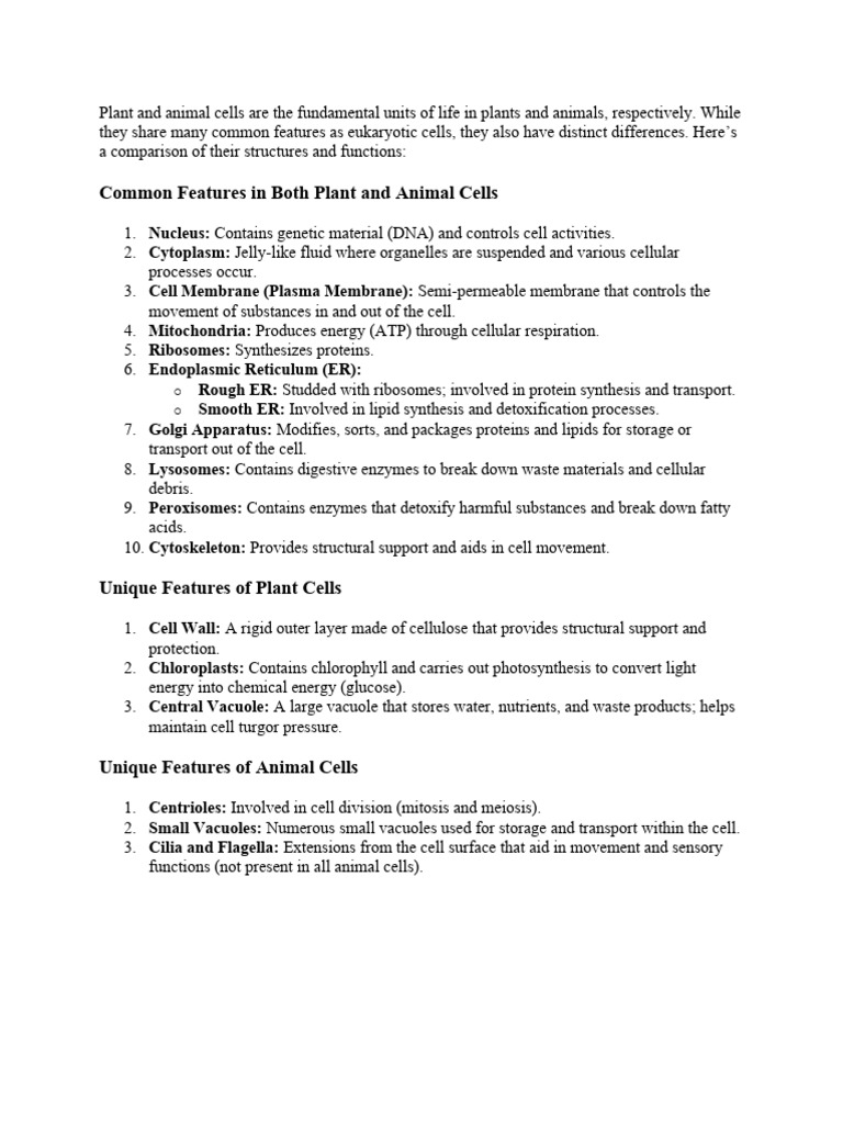 Plant vs. Animal Cells: Key Differences | PDF
