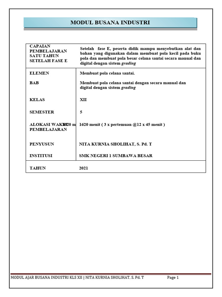 Modul Ajar Busana Industri | PDF | Seni | Komputer