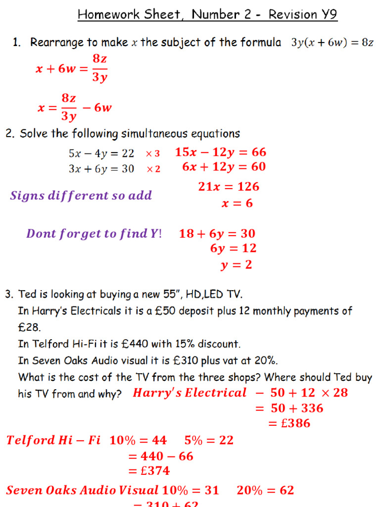 Y9 Revision Homework Sheet Number 2 Answers | PDF | Cooking, Food ...