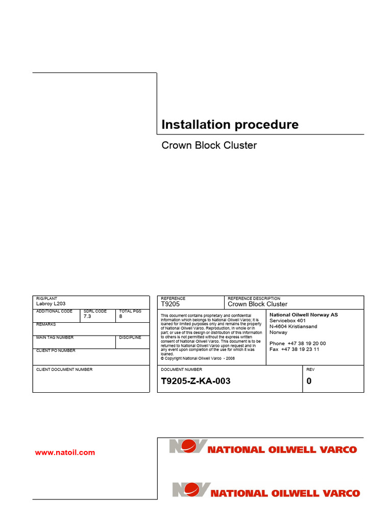 T9205, T9205-Z-KA-003, Installation Procedure, Rev 0, Installation Procedure - 75939623 | PDF ...