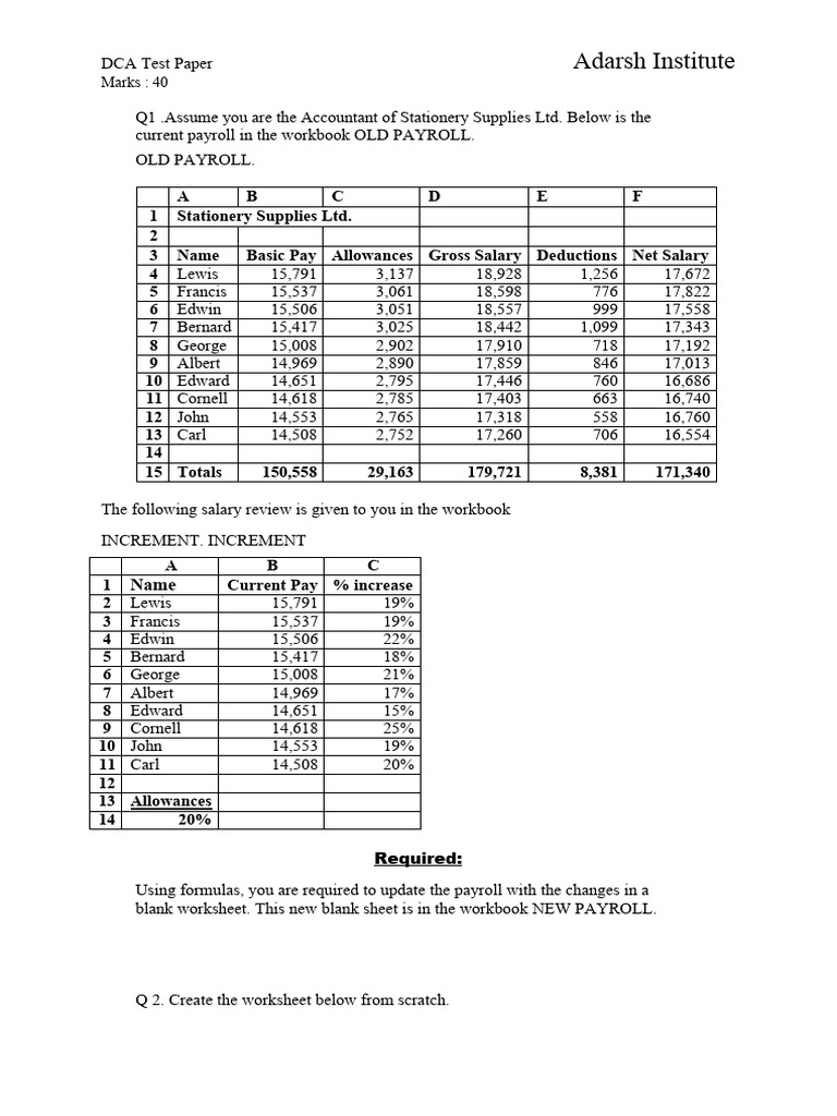 Dca Test Paper 1 | PDF | Payroll | Business
