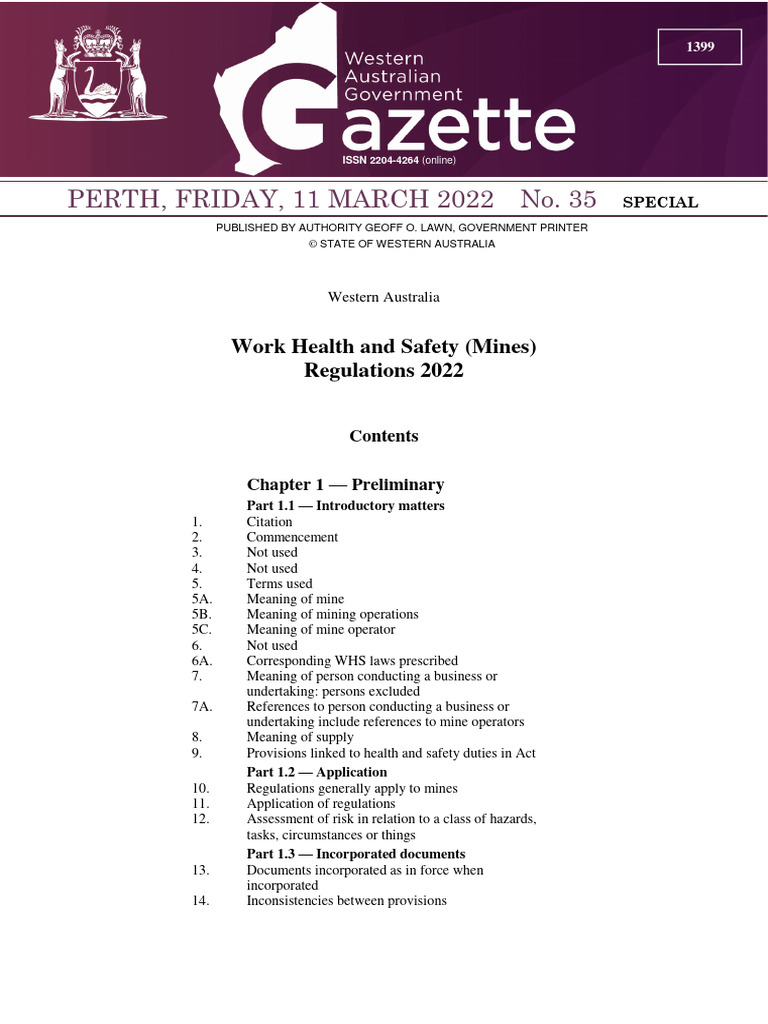 WHS Act Regulations 2020 (Mines) - 2 | PDF | Occupational Safety And ...