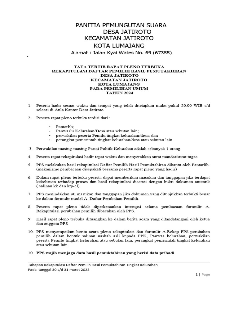 Tatib Pleno Rekap DPHP Tingkat PPS | PDF