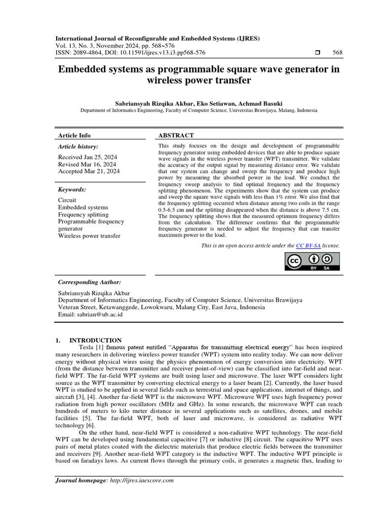 Embedded Systems As Programmable Square Wave Generator In Wireless Power Transfer Pdf 