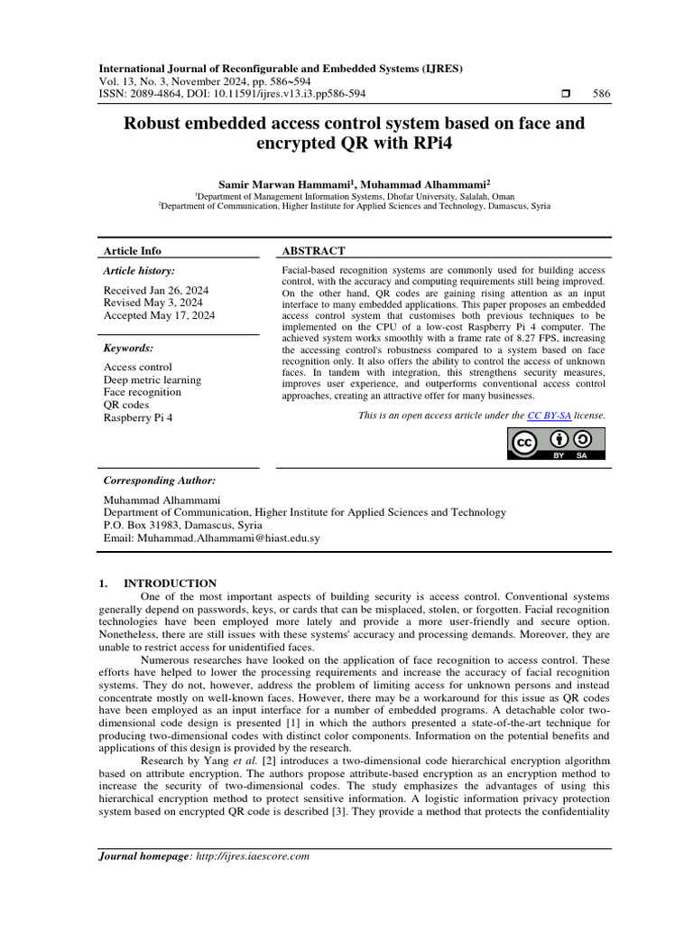 Robust Embedded Access Control System Based On Face and Encrypted QR With RPi4 | PDF | Qr Code ...