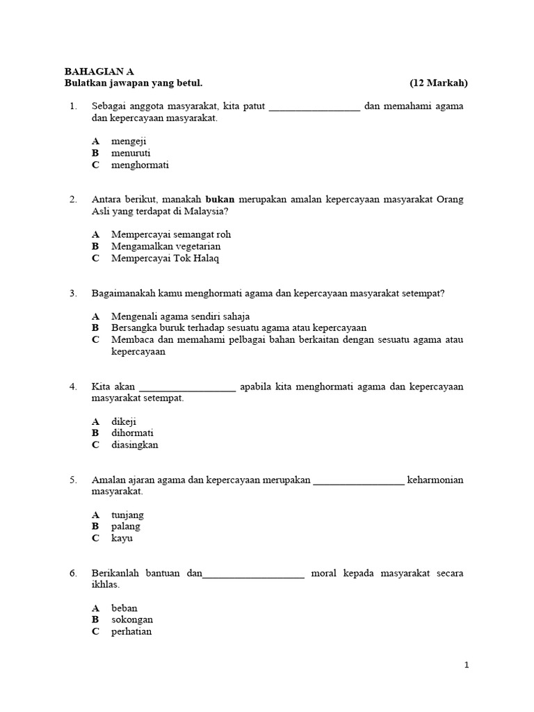 Soalan Ujian Pertengahan Tahun Pendidikan Moral Tahun 5 | PDF | Ilmu Sosial