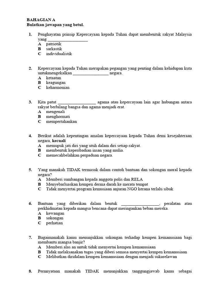 UPSA Pendidikan Moral Tahun 6 | PDF
