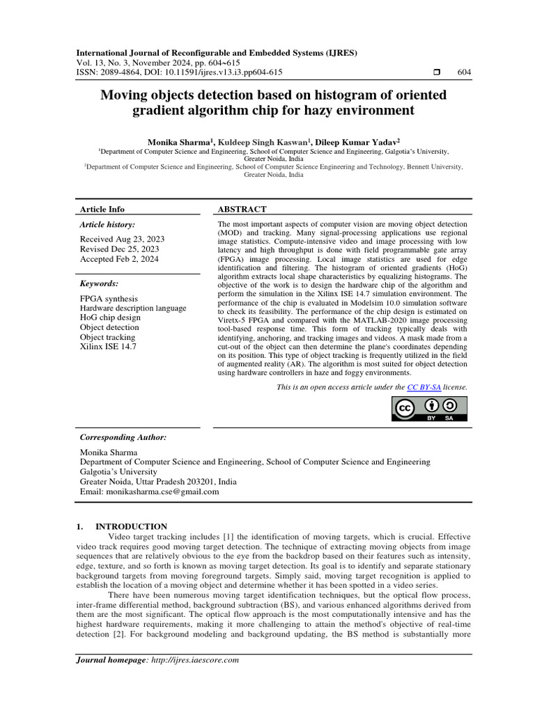 Moving Objects Detection Based On Histogram Of Oriented Gradient Algorithm Chip For Hazy 1013