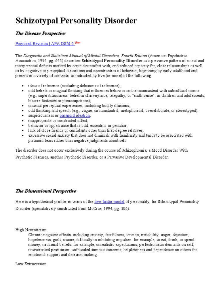 Schizotypal Personality Disorder | PDF | Personality Disorder | Emotions