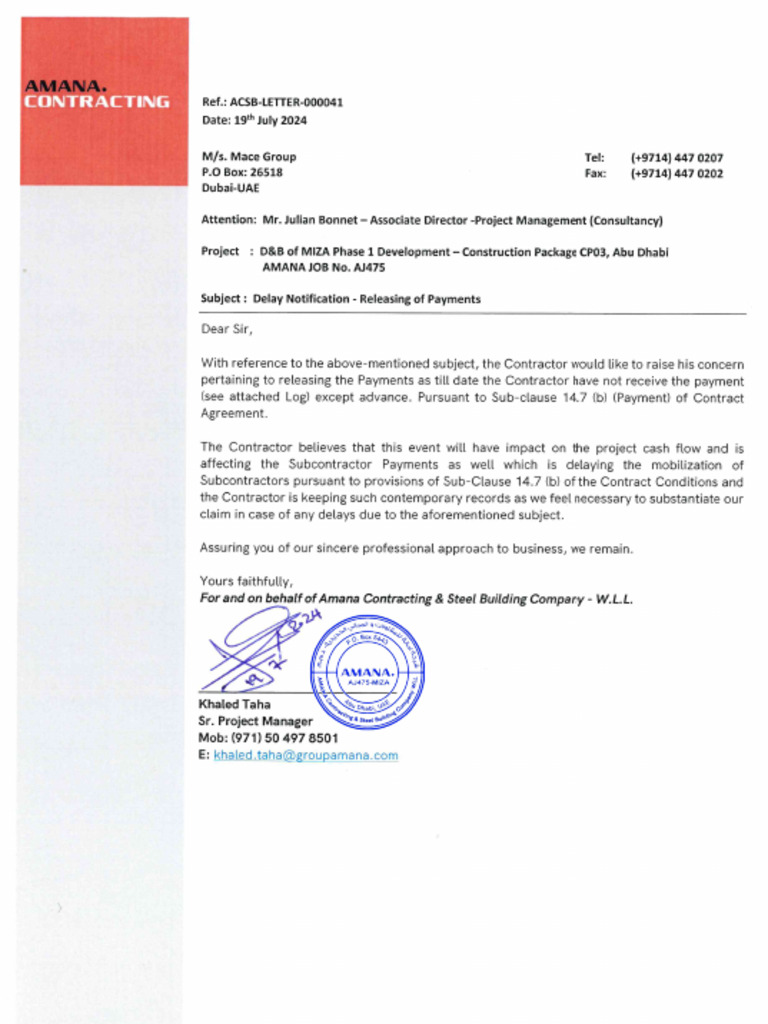 ACSB-LETTER-000041-Delay Notification - Releasing of Payments | PDF